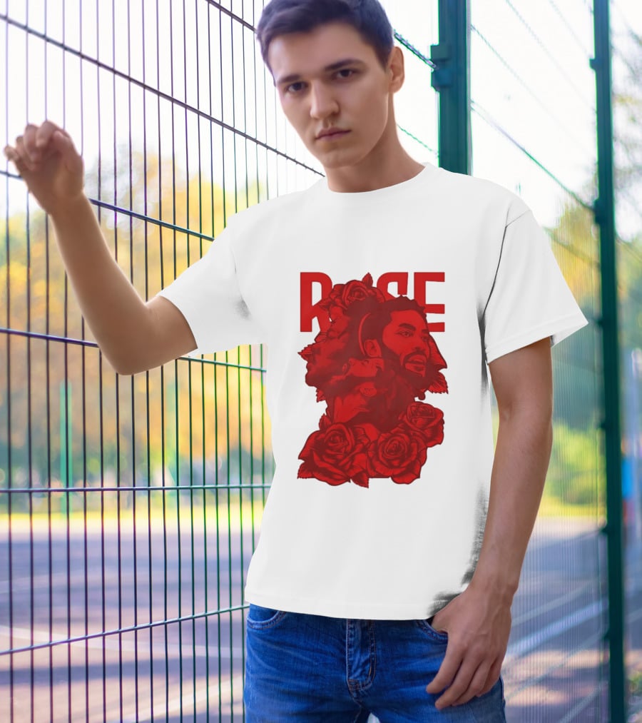 Derrick Rose Red Rose Portrait With Decorative Roses T-Shirt