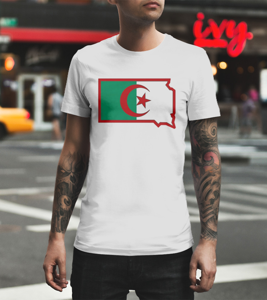 Lawrence Of Algeria Flag State Outline With Crescent And Star T-Shirt