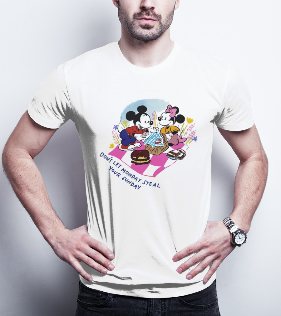 Mickey And Minnie Mouse Don't Let Monday Steal Your Sunday Picnic Fun T-Shirt