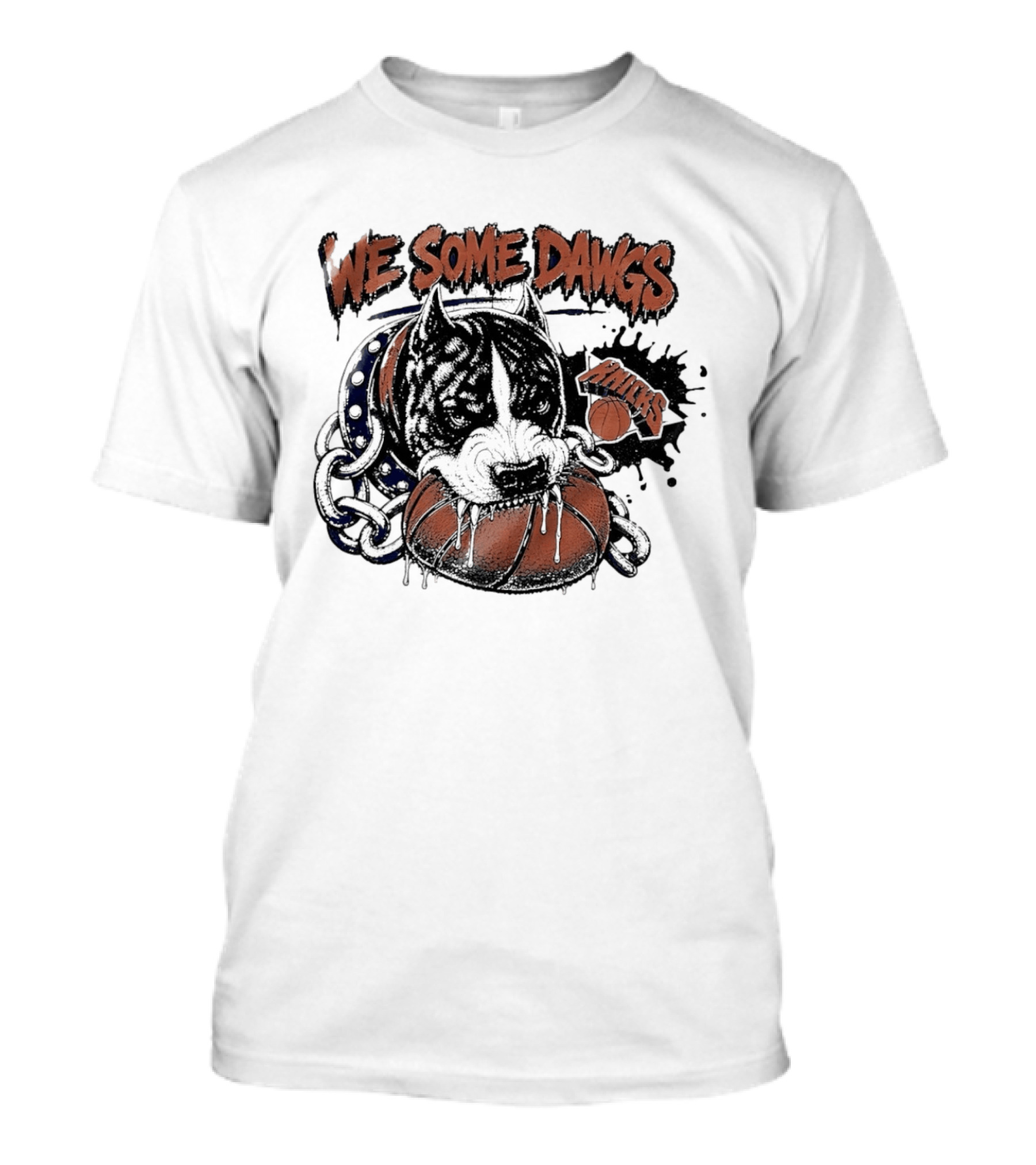 We Some Dawgs Knicks Basketball Pitbull Chain Dripping T-Shirt