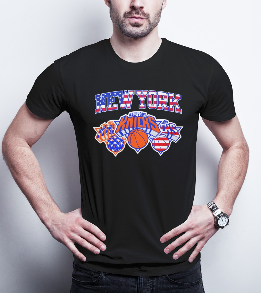 New York Knicks 4th Of July American Flag Basketball Stars And Stripes T-Shirt