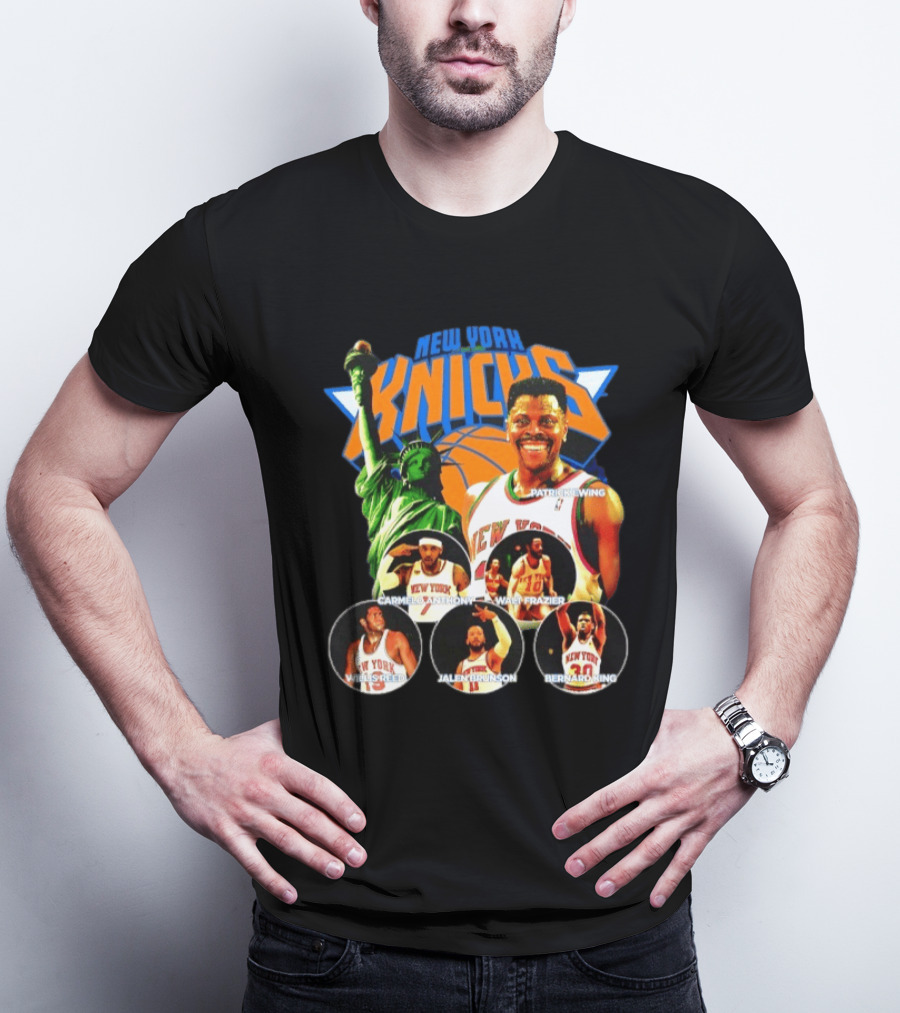 New York Knicks Patrick Ewing Carmelo Anthony Walt Frazier Statue Of Liberty T-Shirt