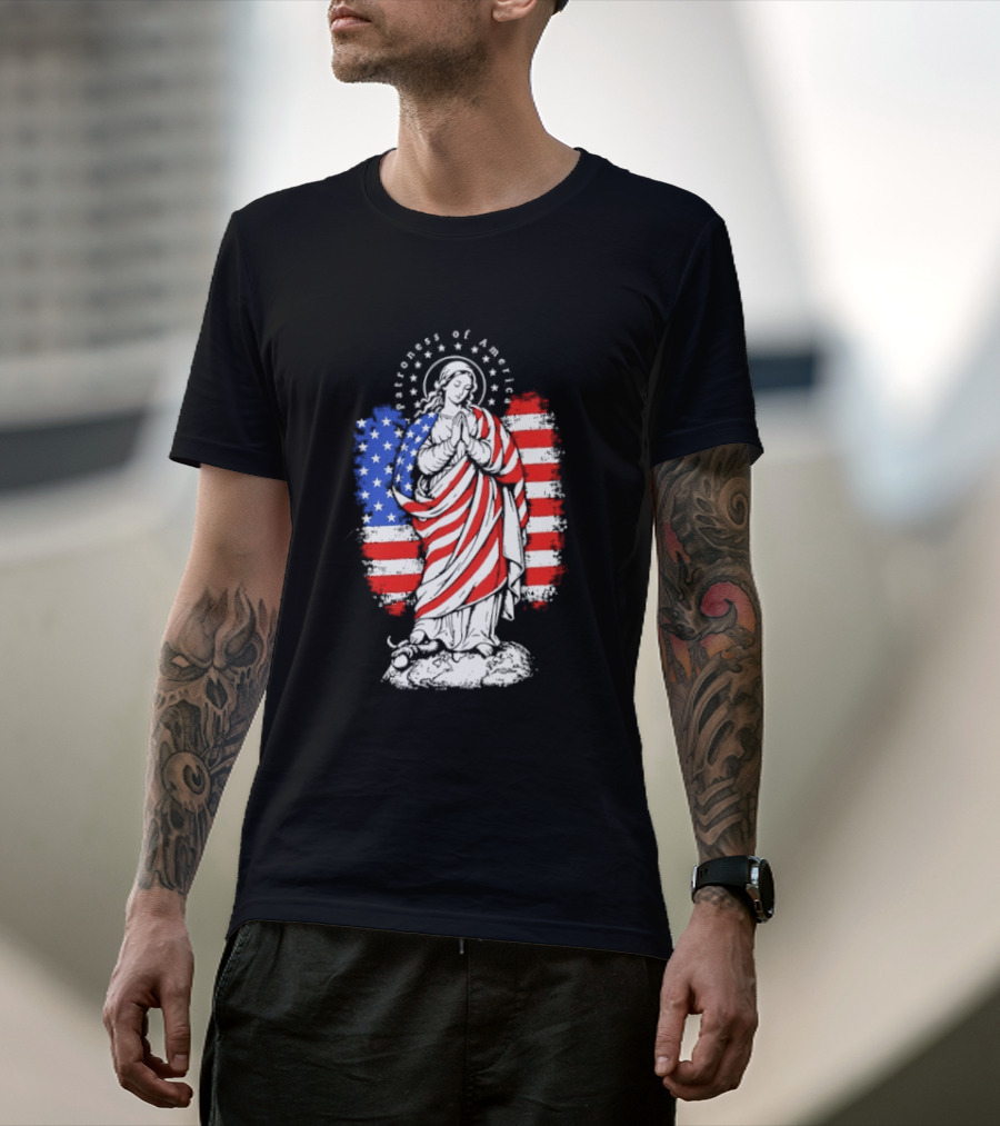 Blessed Virgin Mary Patroness Of The USA With American Flag Colors Catholic T-Shirt