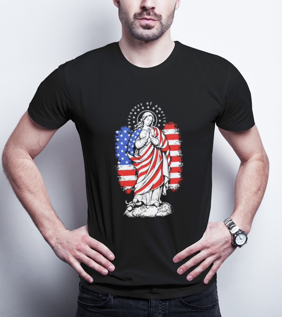 Blessed Virgin Mary Patroness Of The USA With American Flag Colors Catholic T-Shirt