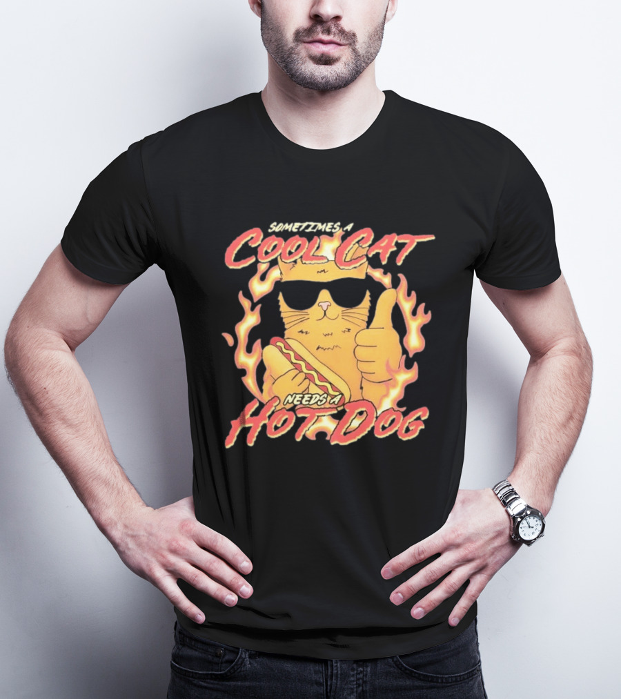 Sometimes A Cool Cat Needs A Hot Dog T-Shirt