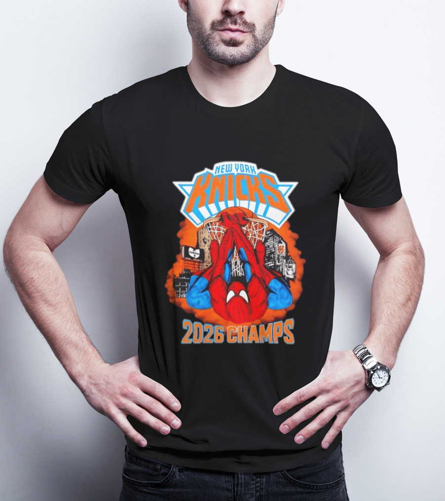 New York Knicks Spider Man 2026 Champs Basketball Celebration T-Shirt