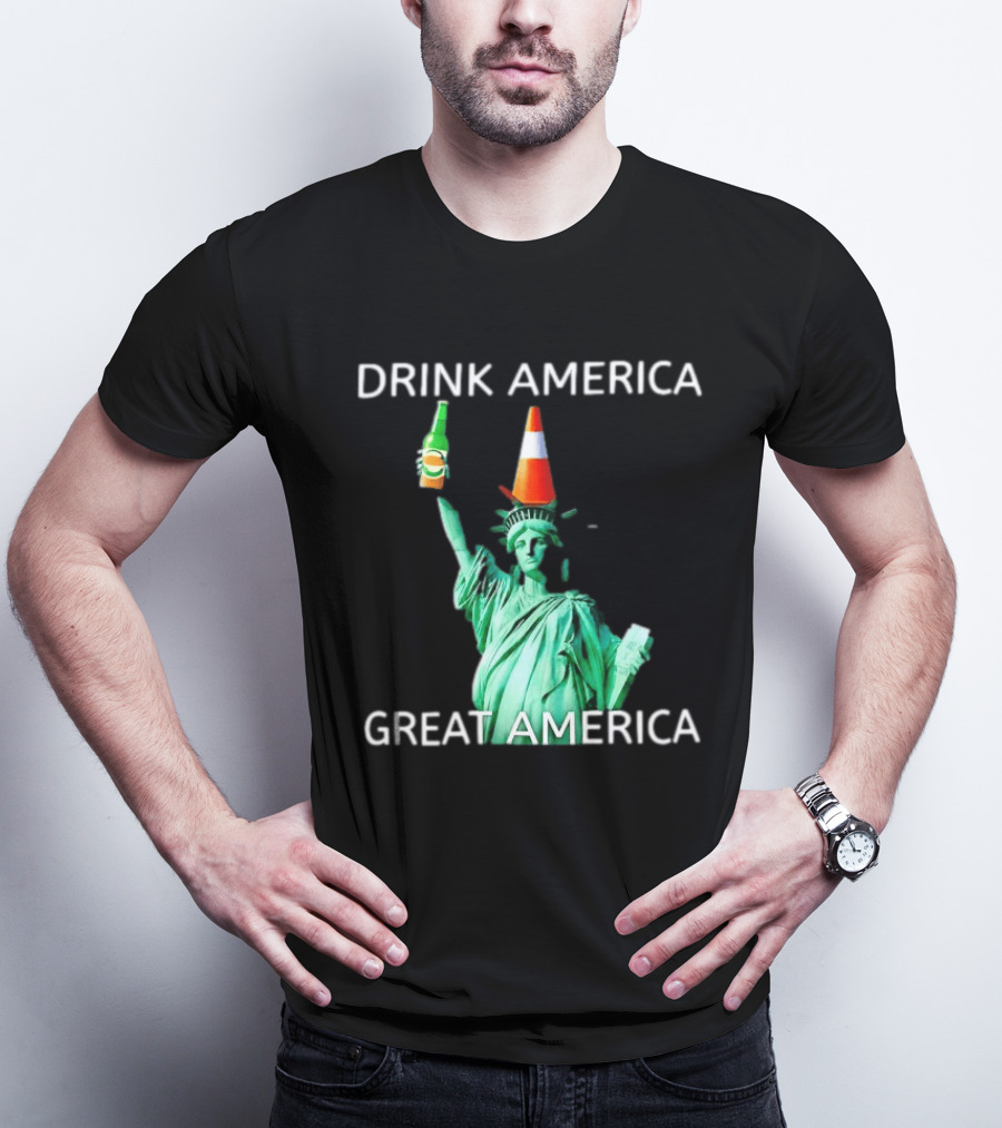 Statue Of Liberty Drink America Great America Traffic Cone Beer Bottle T-Shirt