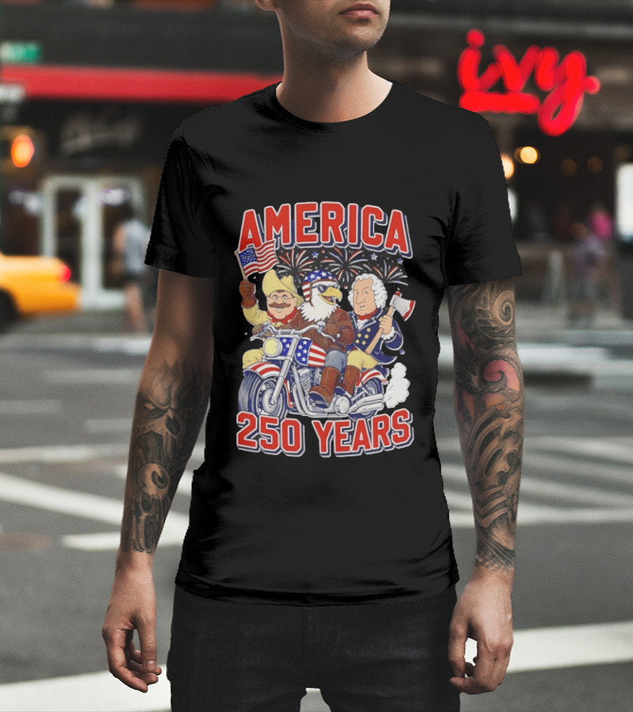 America 250 Years Patriotic Motorcycle Ride With Eagle T-Shirt