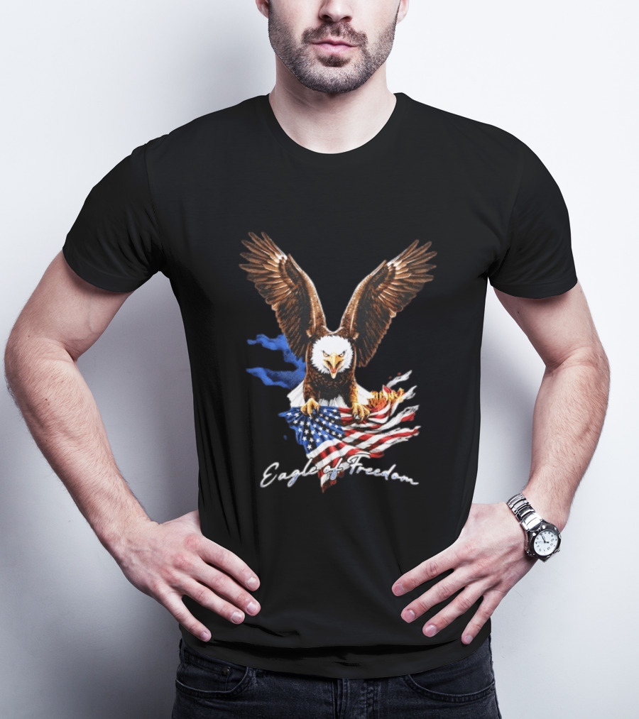American Eagle Of Freedom Flag Wings Fiery Display T-Shirt