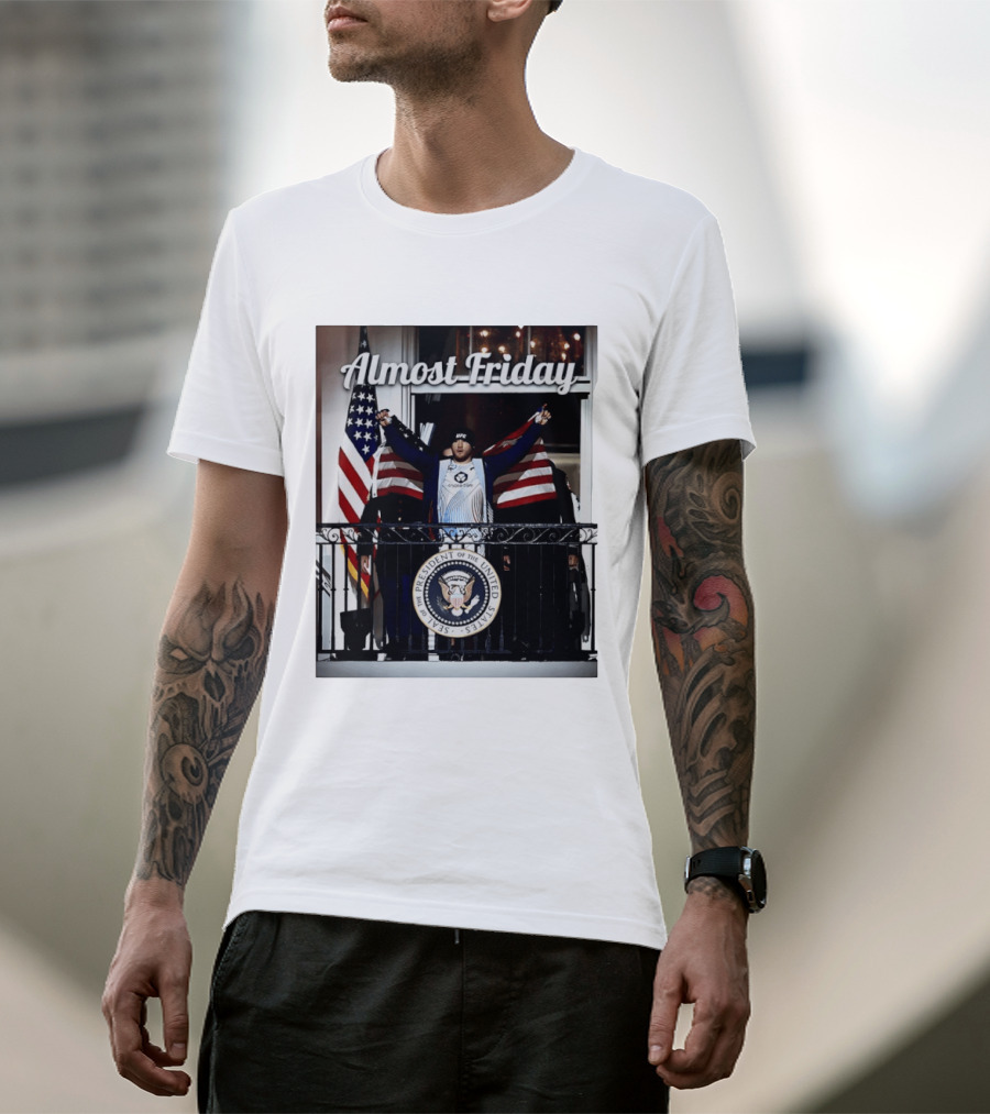 Almost Friday Justin Gaethje US Flag Blue Room Balcony White House UFC Freedom 250 T-Shirt