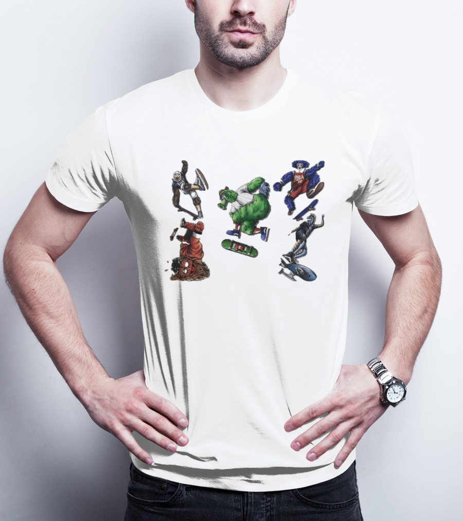 Philadelphia Sports Mascots Skateboarding Extravaganza Happy National Day T-Shirt