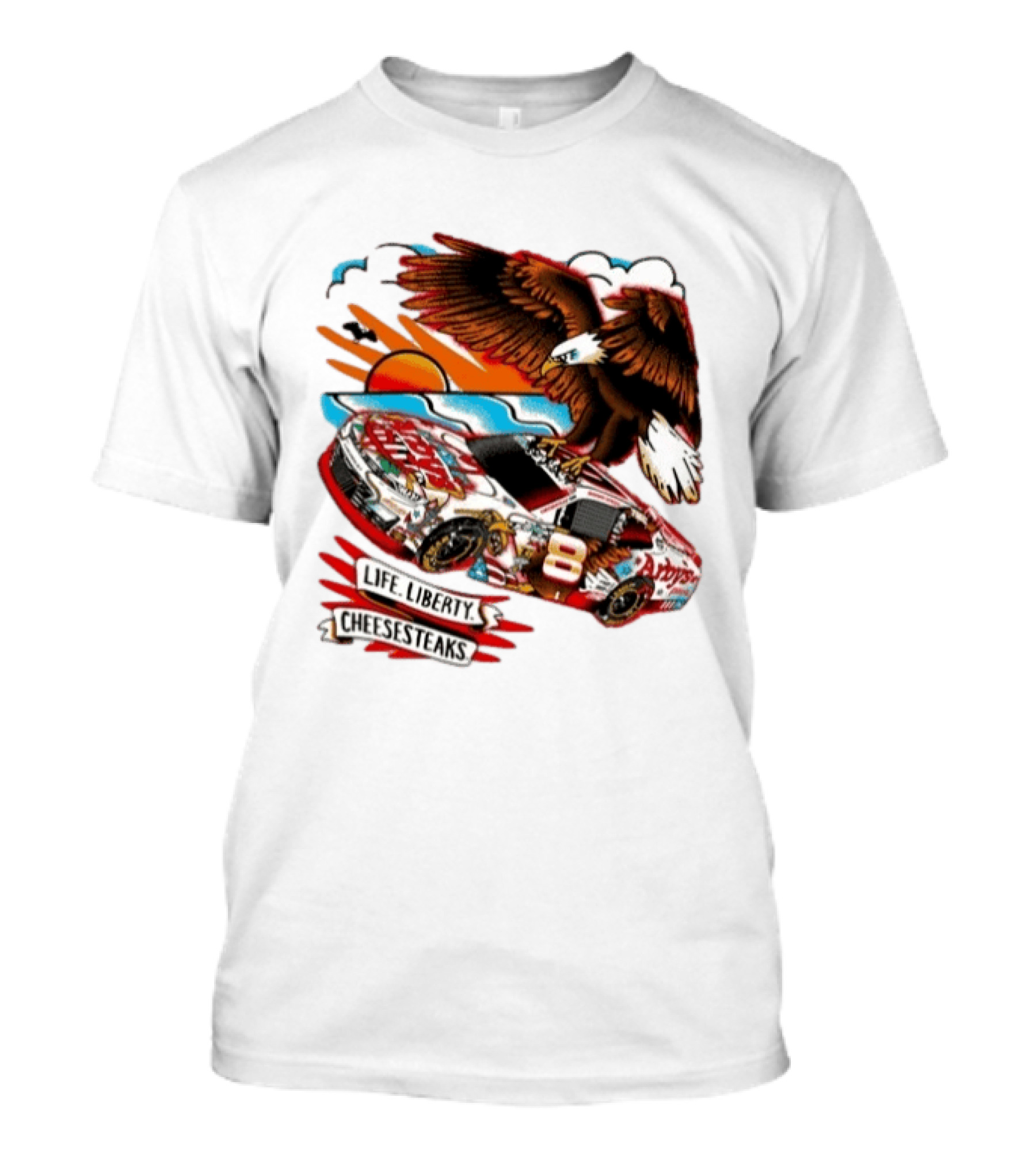 Life Liberty Cheesesteaks Arby's Racing Car Eagle Patriotic T-Shirt