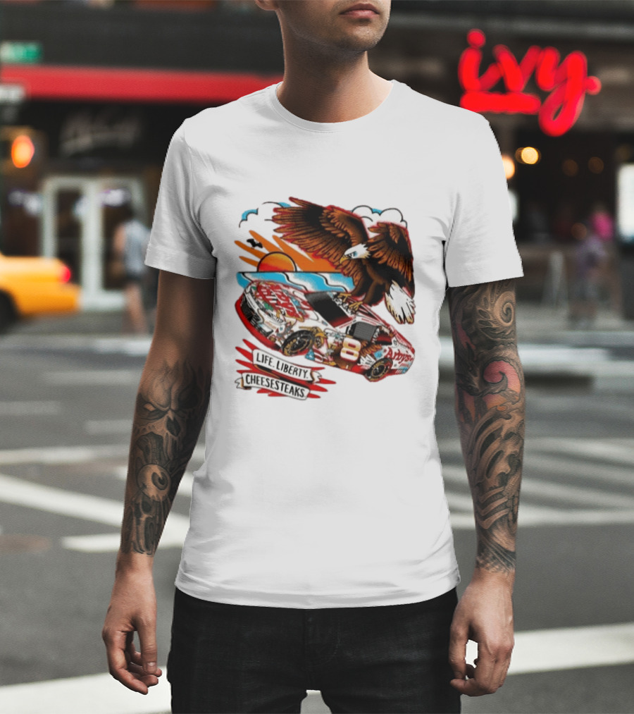 Life Liberty Cheesesteaks Arby's Racing Car Eagle Patriotic T-Shirt