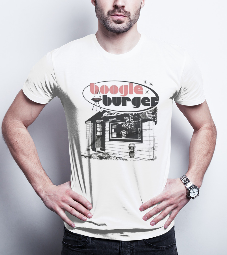 Boogie Burger BBQ Rustic Cabin Scene T-Shirt