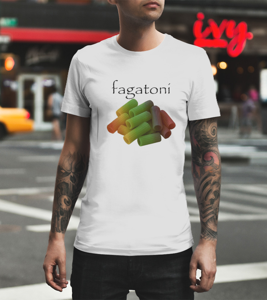 Fagatoni Gay Pasta LGBTQ Pride Multicolor Rigatoni T-Shirt