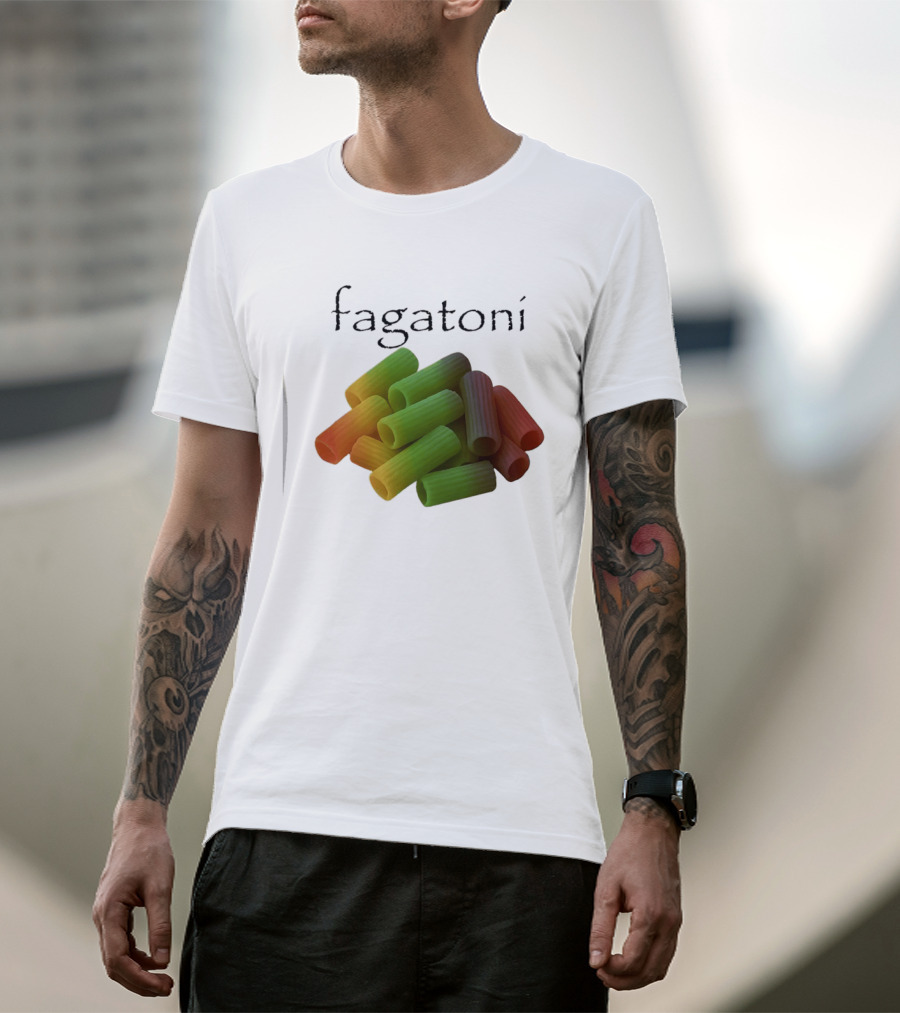 Fagatoni Gay Pasta LGBTQ Pride Multicolor Rigatoni T-Shirt