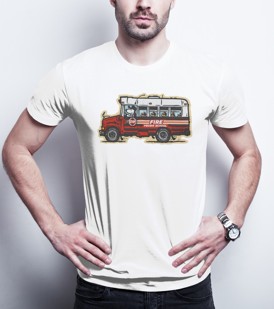 Firefighter Snoopy Woodstock School Bus Fire Probie Training T-Shirt