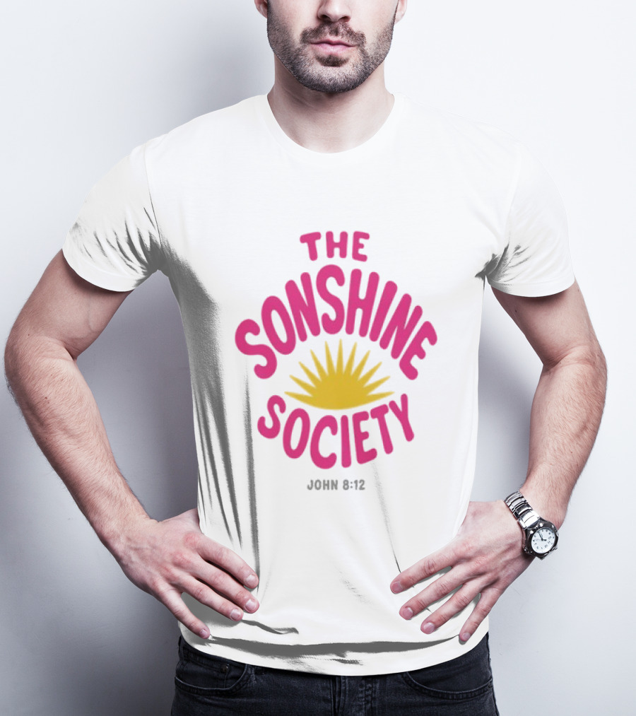 The Sonshine Society John 8 12 Bold Pink Yellow Sunburst T-Shirt
