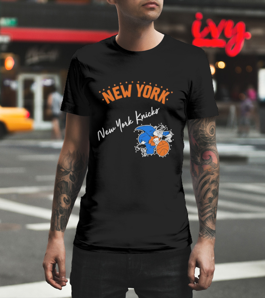 Father Knickerbocker New York Knicks Basketball Character Orange And Blue T-Shirt