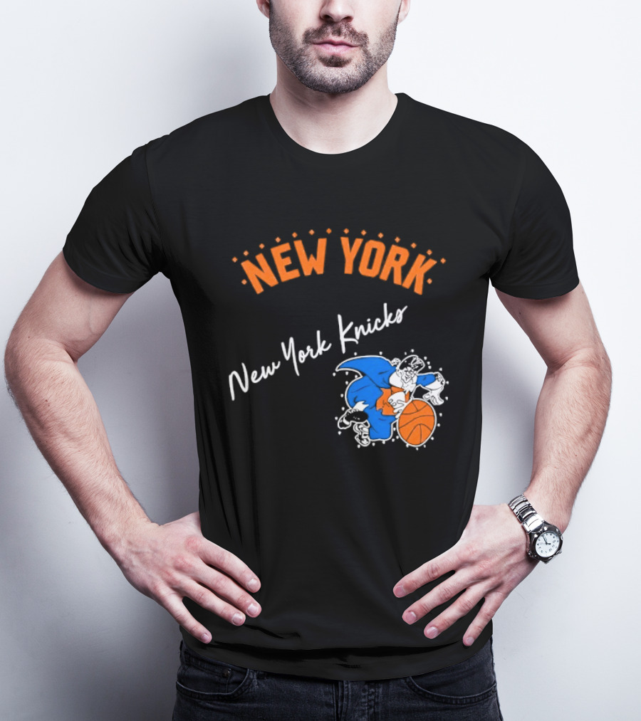 Father Knickerbocker New York Knicks Basketball Character Orange And Blue T-Shirt