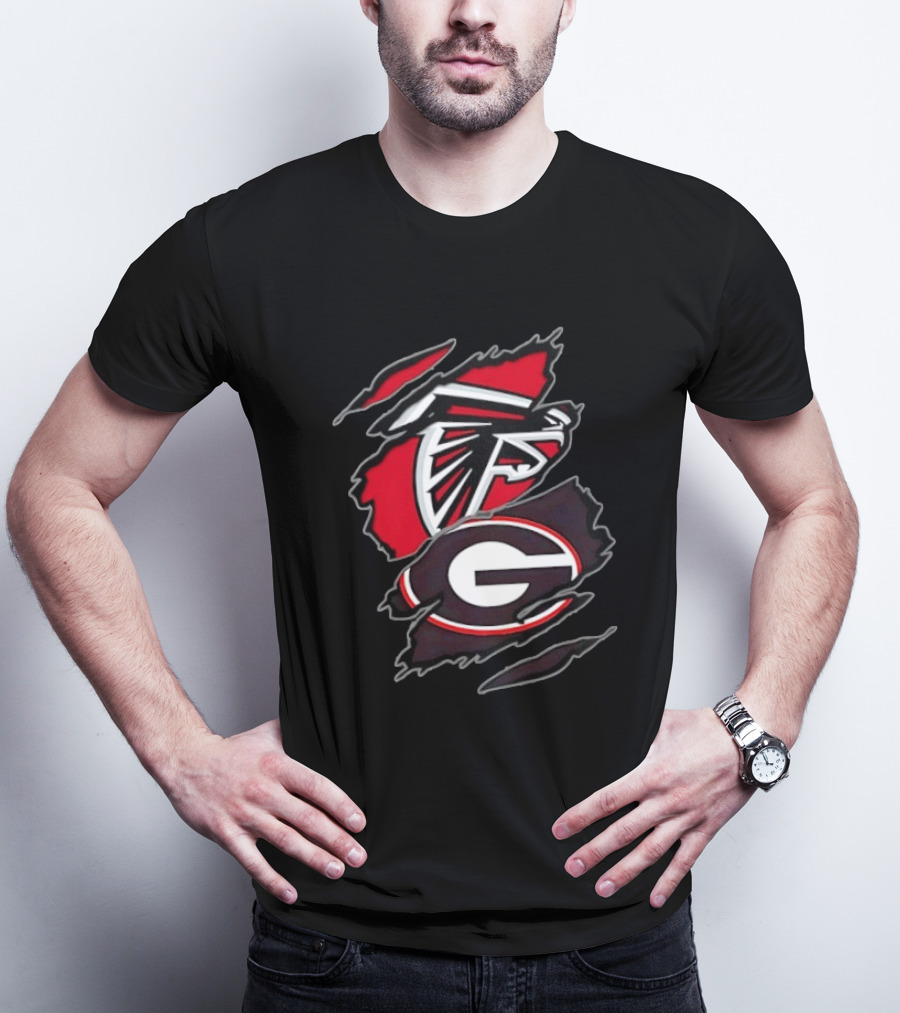 Atlanta Falcons Georgia Bulldogs Two Teams One Heart Scratch T-Shirt