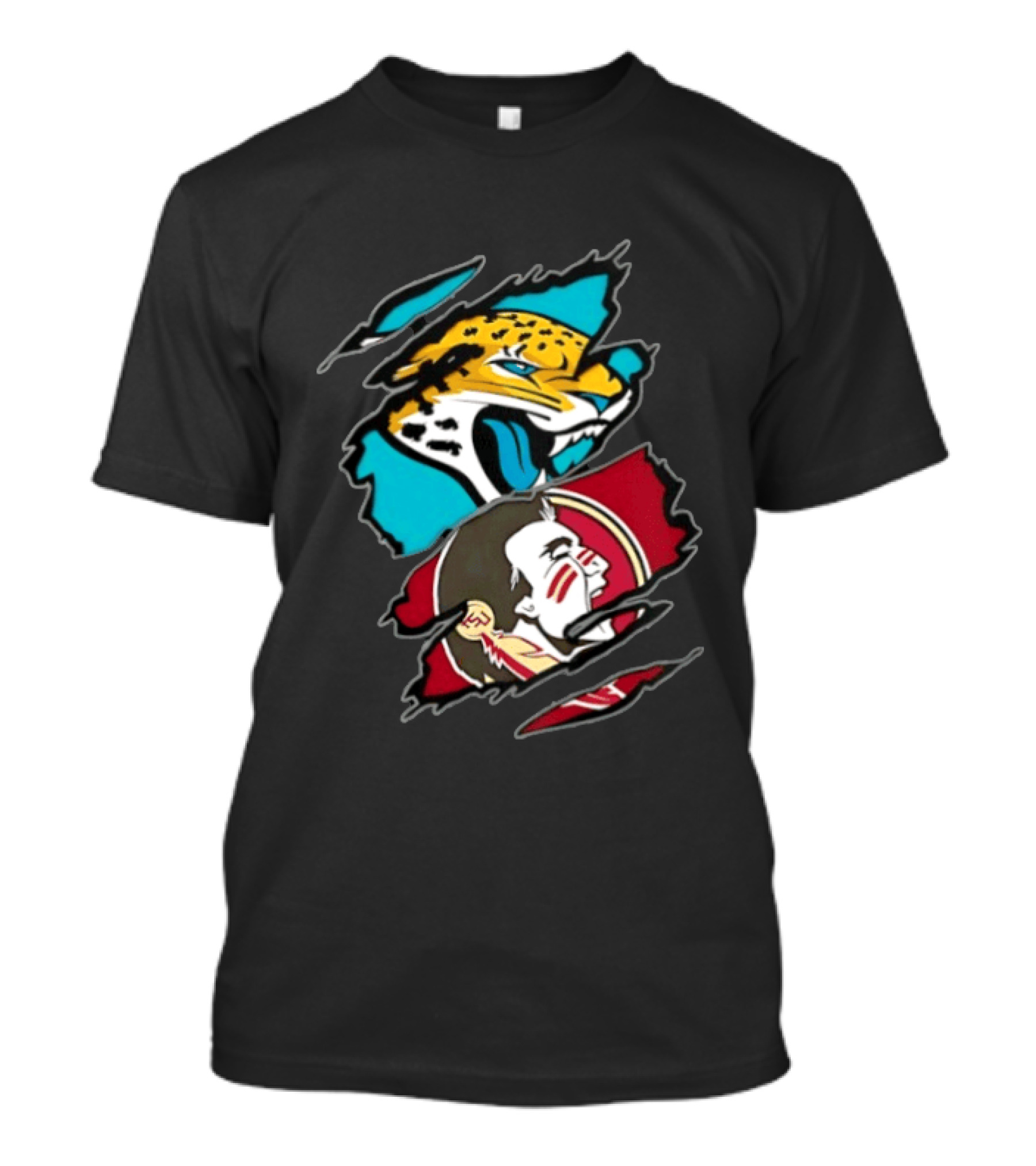Jacksonville Jaguars Florida State Seminoles Two Teams One Heart Scratch T-Shirt