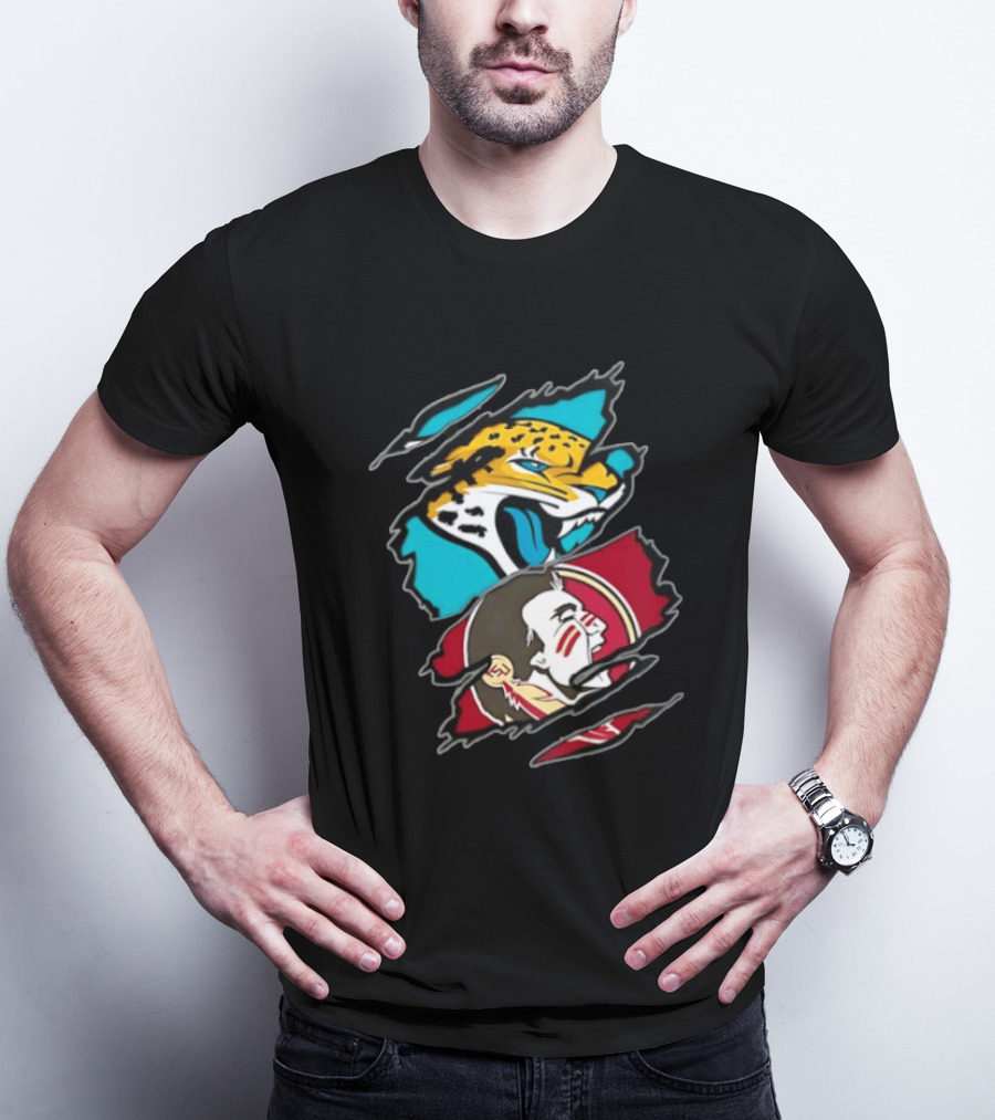 Jacksonville Jaguars Florida State Seminoles Two Teams One Heart Scratch T-Shirt