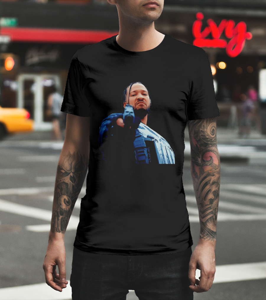 Jalen Brunson Gangster New York Knicks NBA Basketball Gun Image T-Shirt