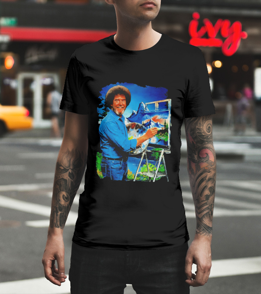 Bob Ross Painting Landscape Artist With Mountain Scene T-Shirt