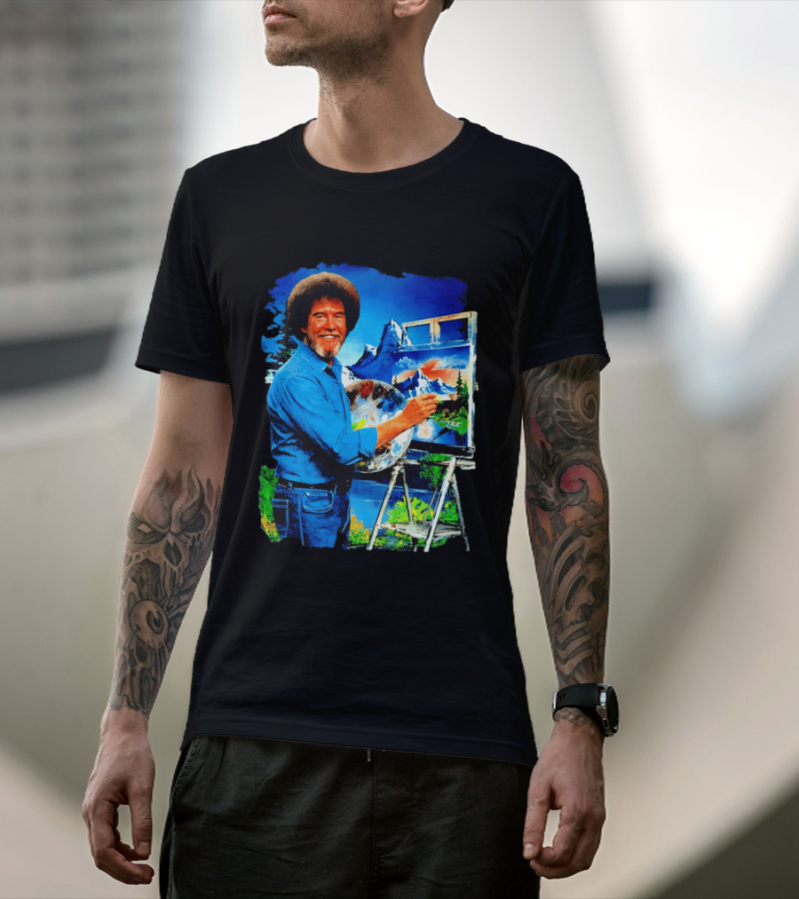 Bob Ross Painting Landscape Artist With Mountain Scene T-Shirt