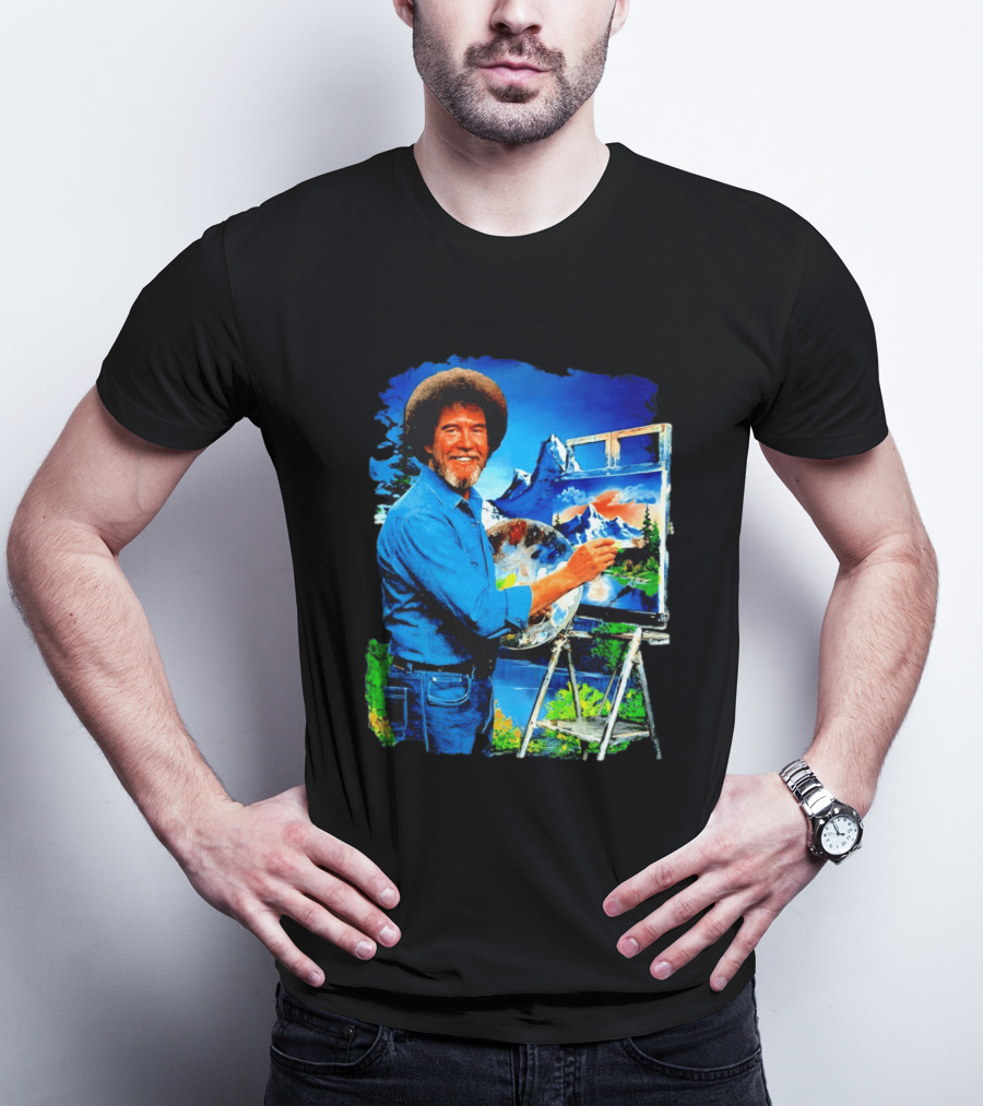 Bob Ross Painting Landscape Artist With Mountain Scene T-Shirt