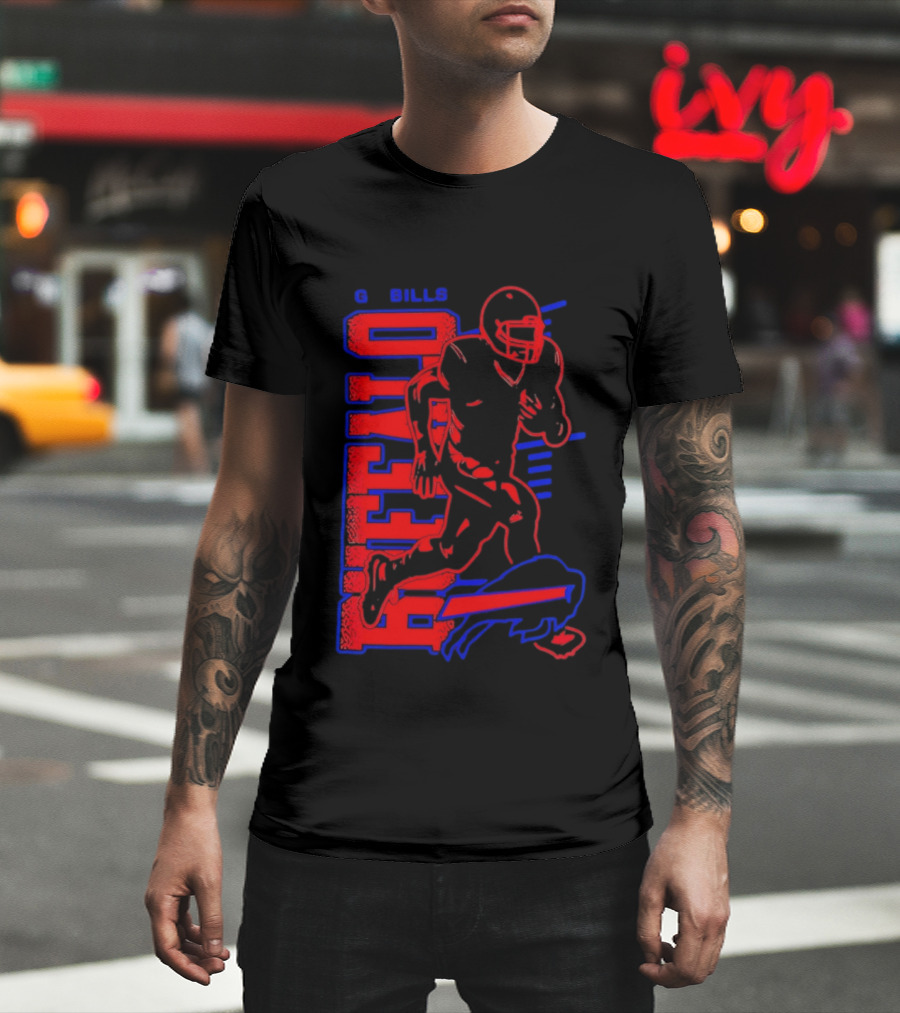 Buffalo Bills Go Bills Football Player Running Action T-Shirt