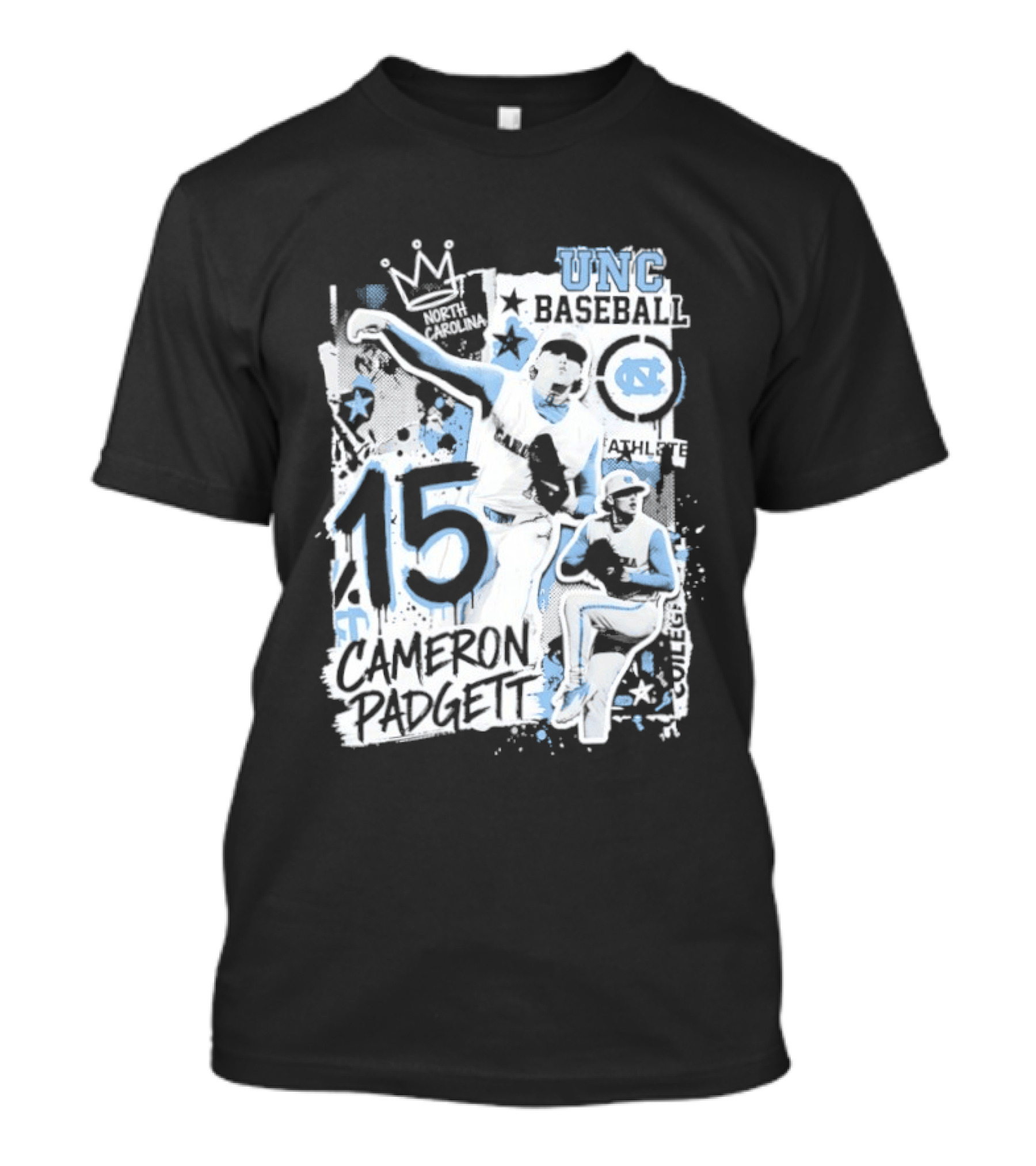 Cameron Padgett 15 UNC Baseball Player Collage Comic UNC Baseball T-Shirt