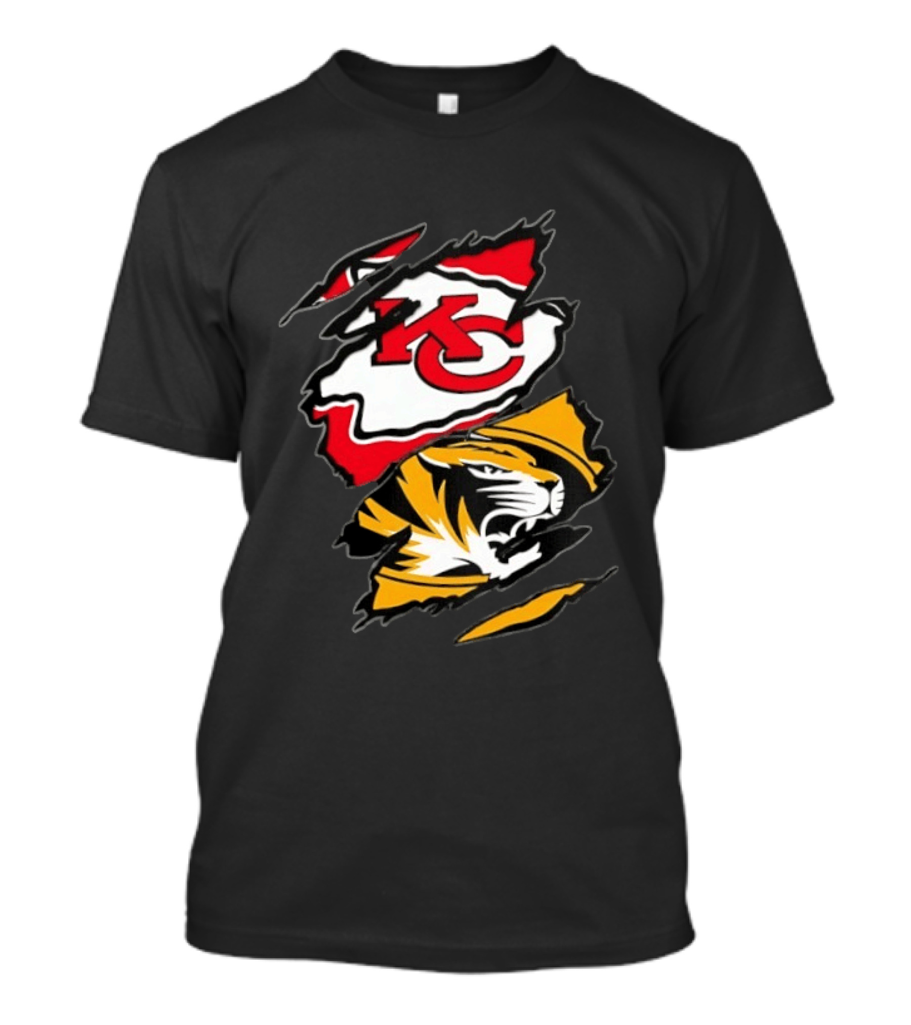 Kansas City Chiefs Missouri Tigers Two Teams One Heart Scratch Torn Sports T-Shirt