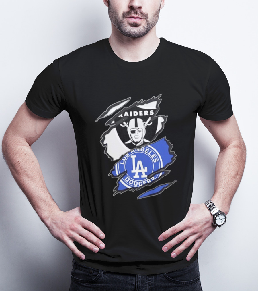 Las Vegas Raiders Los Angeles Dodgers Two Teams One Heart Scratch T-Shirt