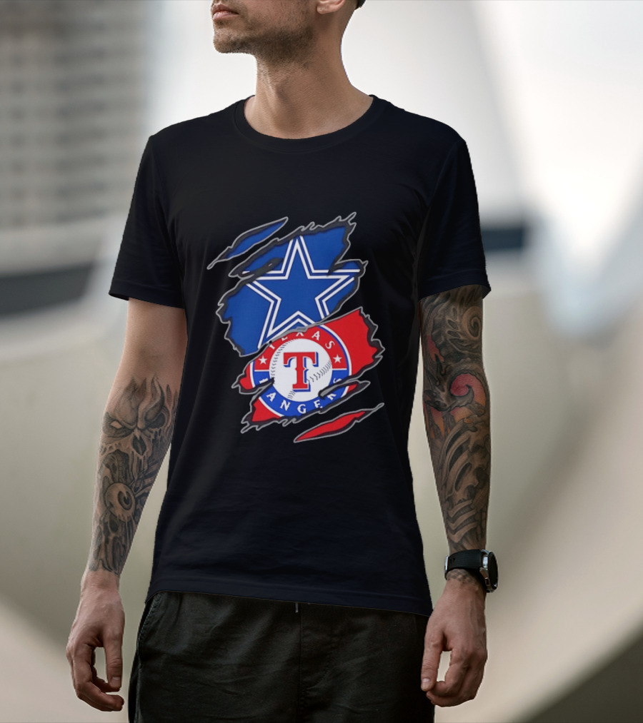 Dallas Cowboys Texas Rangers Two Teams One Heart Scratch T-Shirt