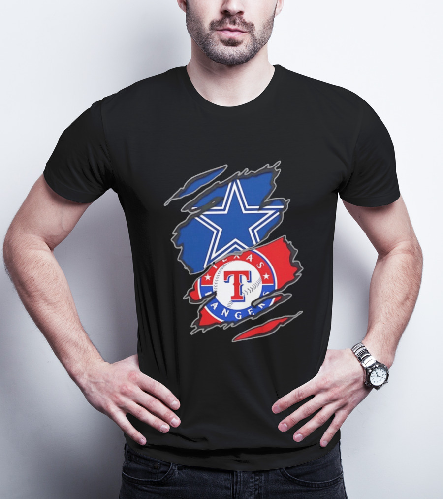 Dallas Cowboys Texas Rangers Two Teams One Heart Scratch T-Shirt