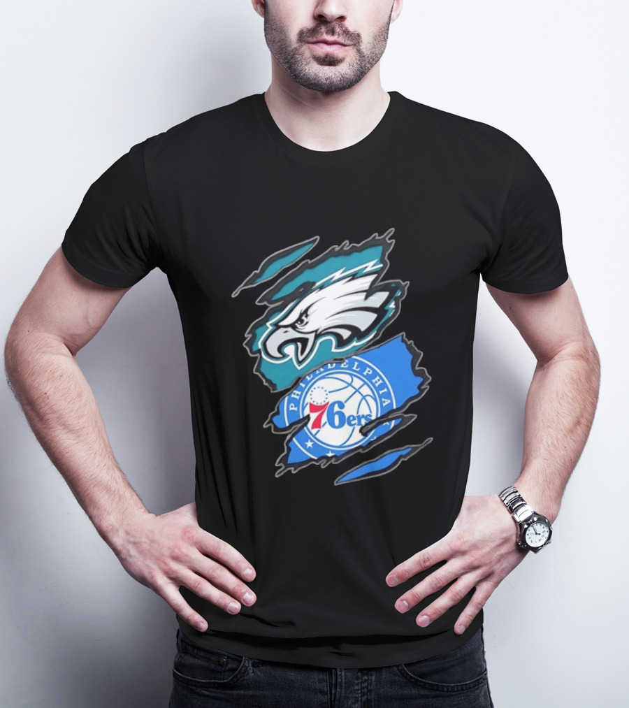 Philadelphia Eagles And Philadelphia 76ers Two Teams One Heart Scratch T-Shirt