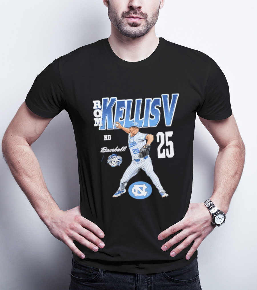 Rom Kellis V North Carolina Baseball No 25 Player UNC Tar Heels T-Shirt