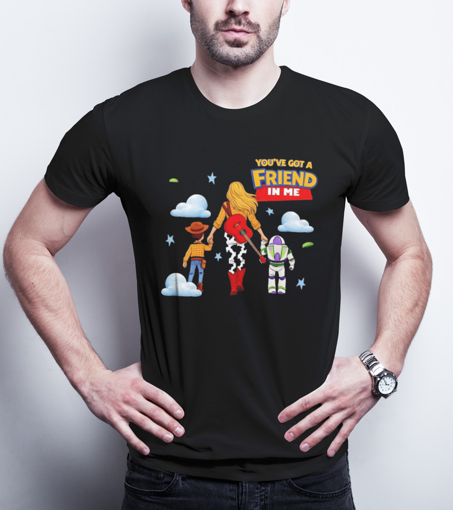 You've Got A Friend In Me Woody Buzz Lightyear Woman Walking With Clouds T-Shirt