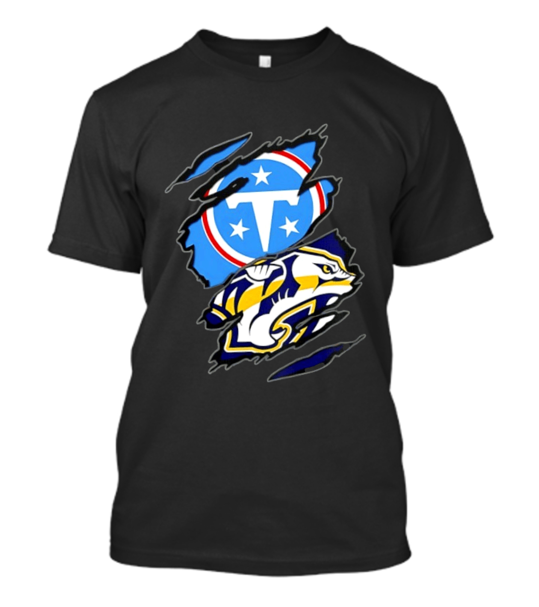 Tennessee Titans Nashville Predators Two Teams One Heart Scratch T-Shirt