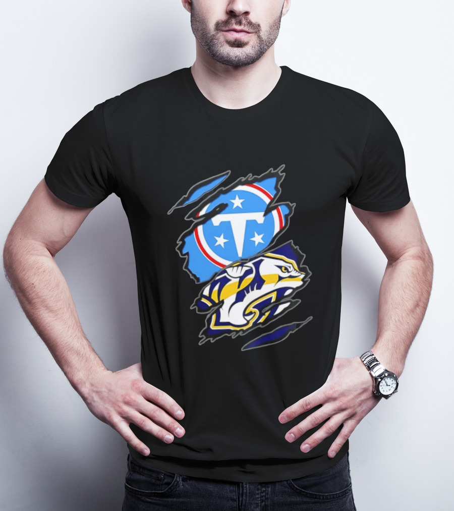 Tennessee Titans Nashville Predators Two Teams One Heart Scratch T-Shirt