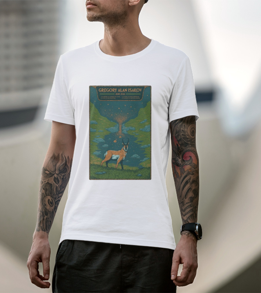 Gregory Alan Isakov June 2026 Tour With Antelope In Lush Mountain Scenery T-Shirt