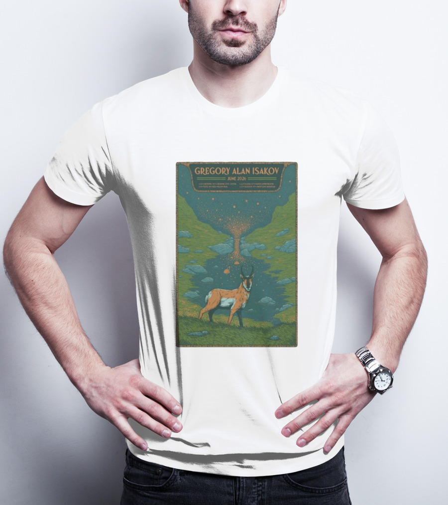 Gregory Alan Isakov June 2026 Tour With Antelope In Lush Mountain Scenery T-Shirt