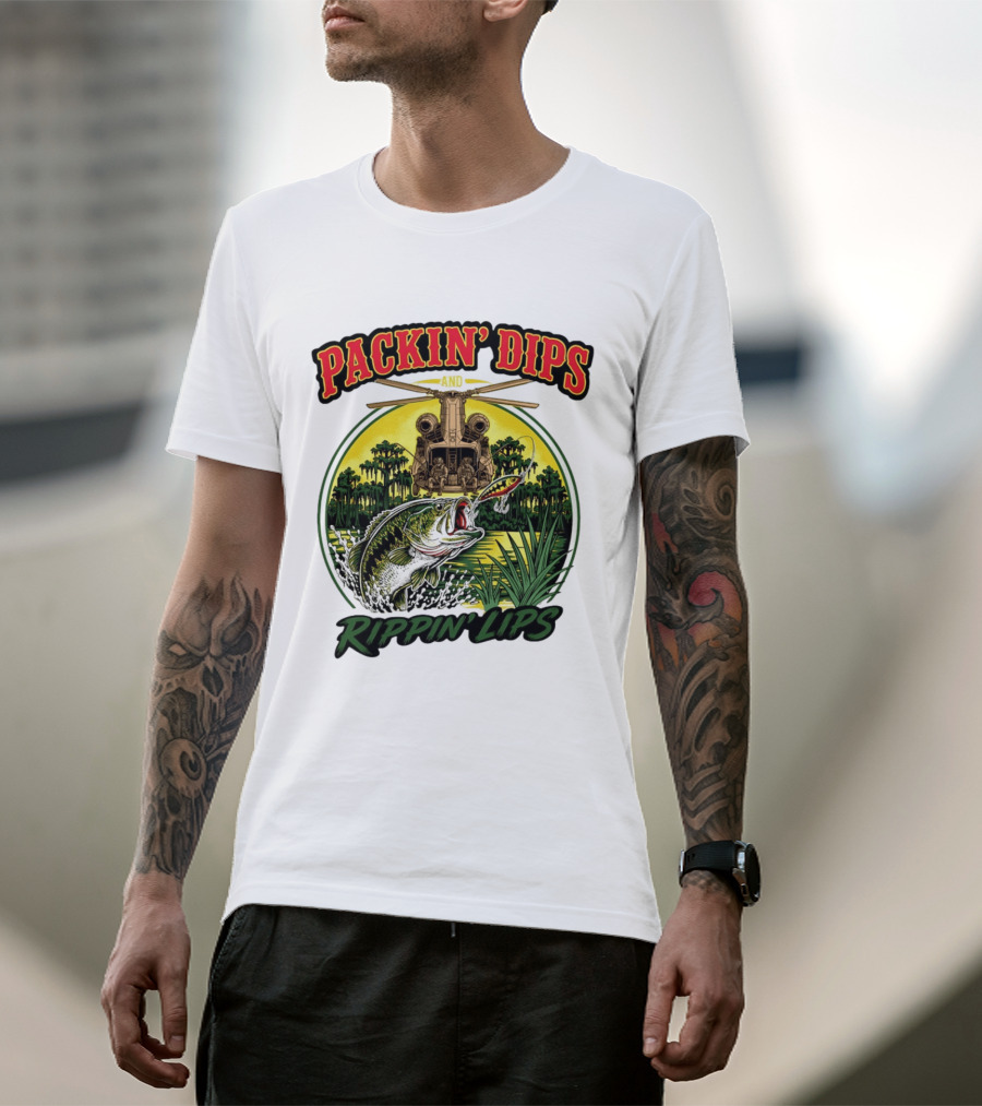 Packin' Dips And Rippin' Lips Fishing Helicopter Adventure T-Shirt
