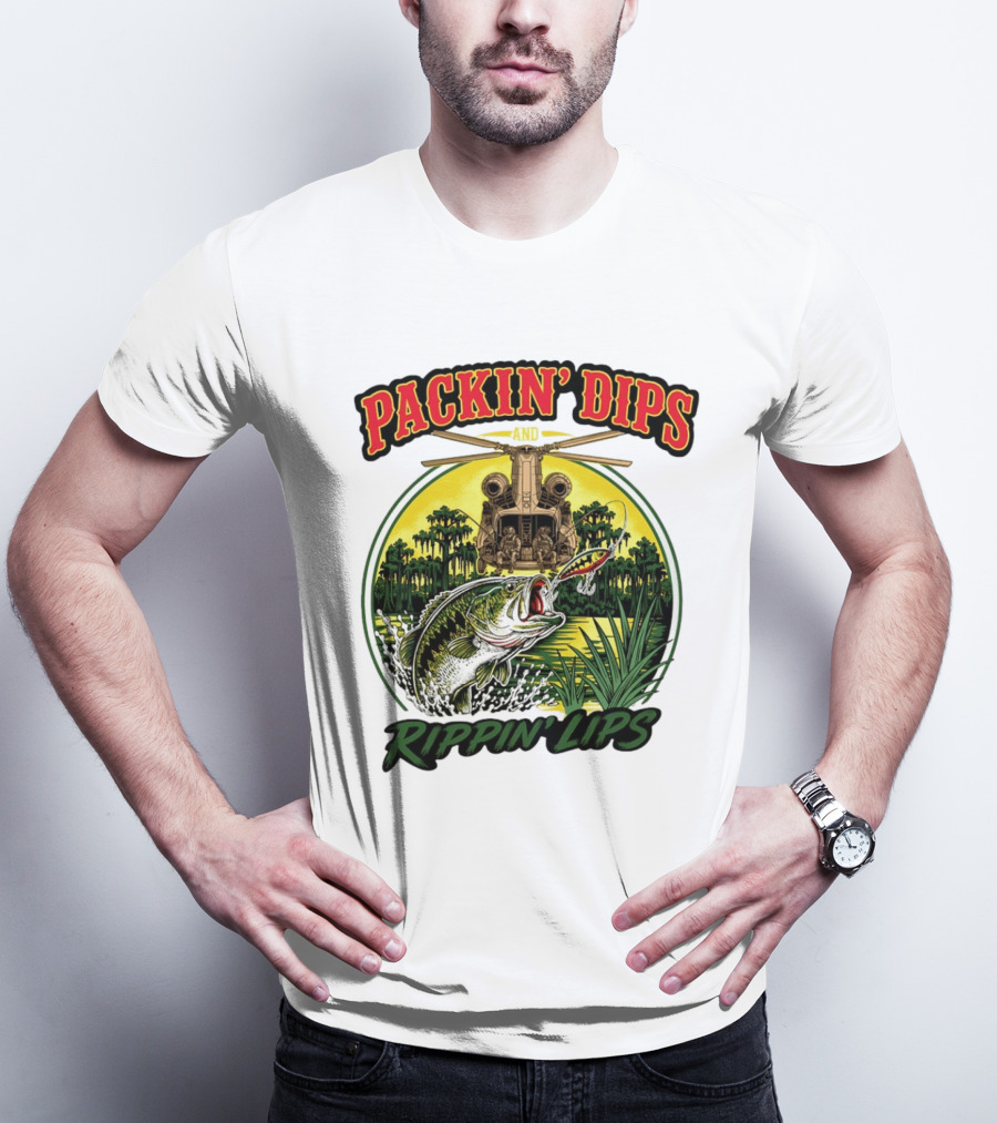 Packin' Dips And Rippin' Lips Fishing Helicopter Adventure T-Shirt