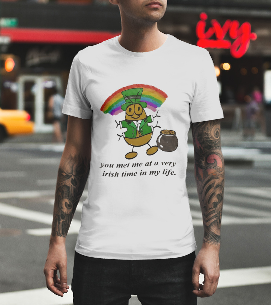 You Met Me At A Very Irish Time In My Life Rainbow Leprechaun Pot Of Gold T-Shirt