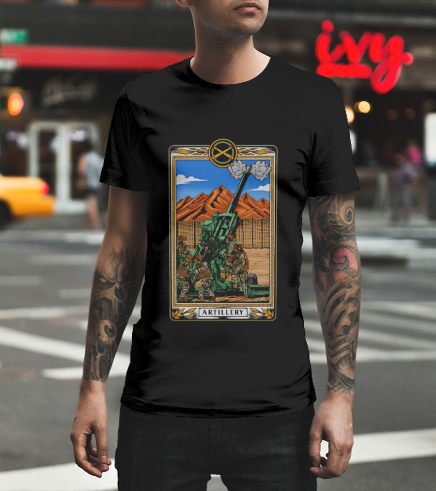 Artillery Cannon With Soldiers In Action Military Tableau T-Shirt