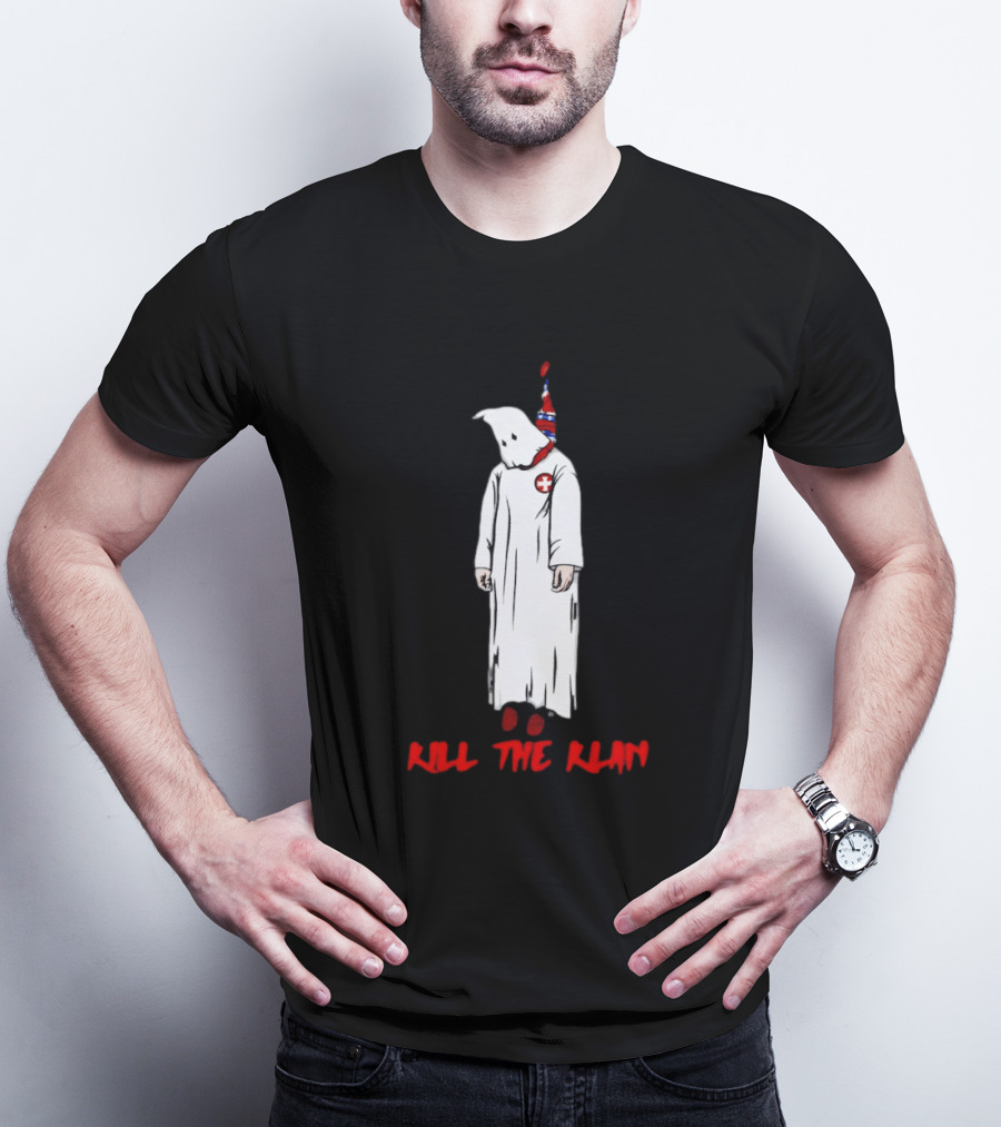 Ku Klux Klan Kill The Klan Message With Hooded Figure And Red Cross T-Shirt