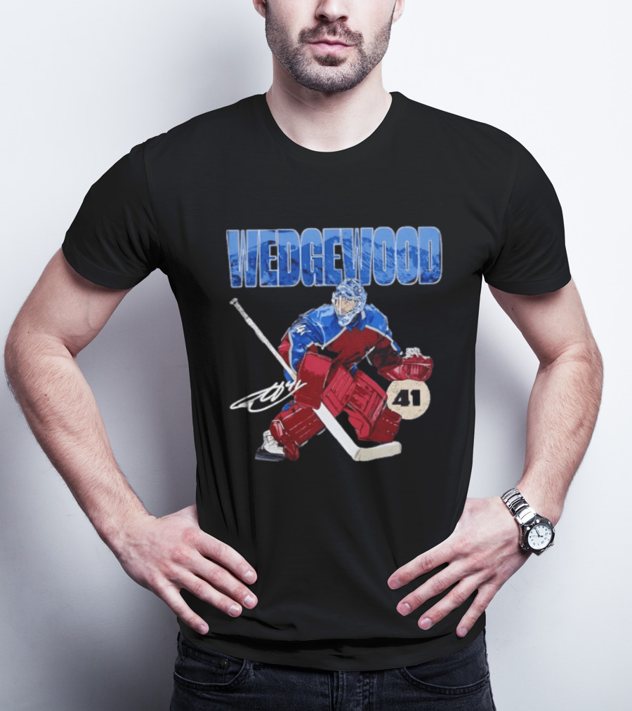Scott Wedgewood 41 Hockey Goalie Action Colorado Mountains T-Shirt